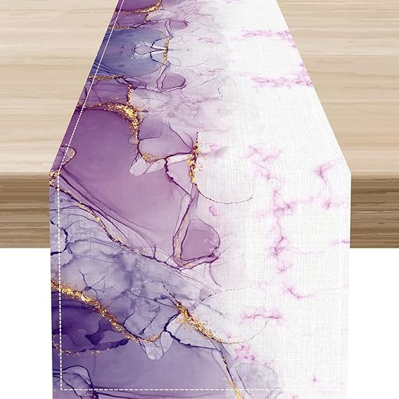 Amazon.com: Purple Marble Table Runner, Gold Modern Marble Pattern ...