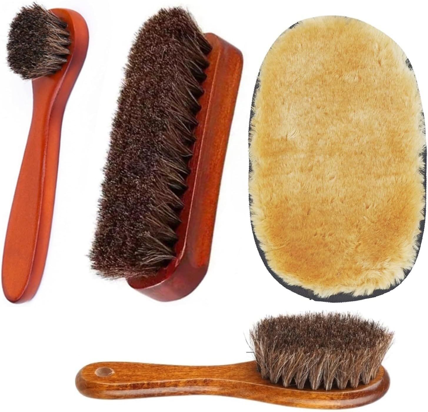 YUET Shoe Brush Set - Horsehair Brush for Shoe Shine Polish Buff - 3 ...