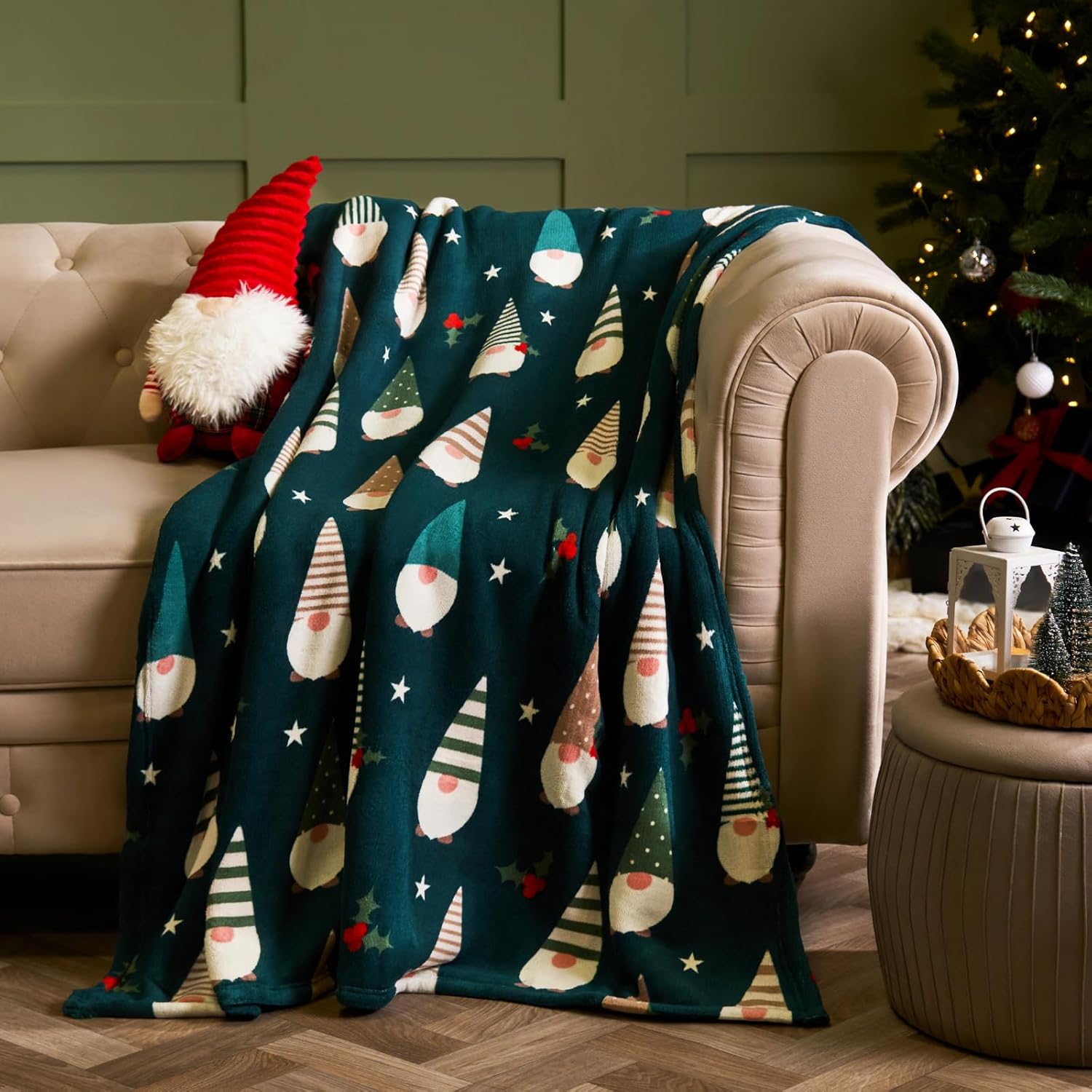 OHS Gonk Christmas Fleece Blanket Green Throws for Sofas Soft Warm Cosy ...
