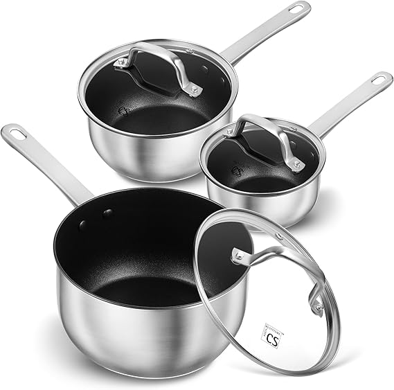 Amazon.com: KOCH SYSTEME CS Stainless Steel Saucepan Set, 1QT & 2QT ...