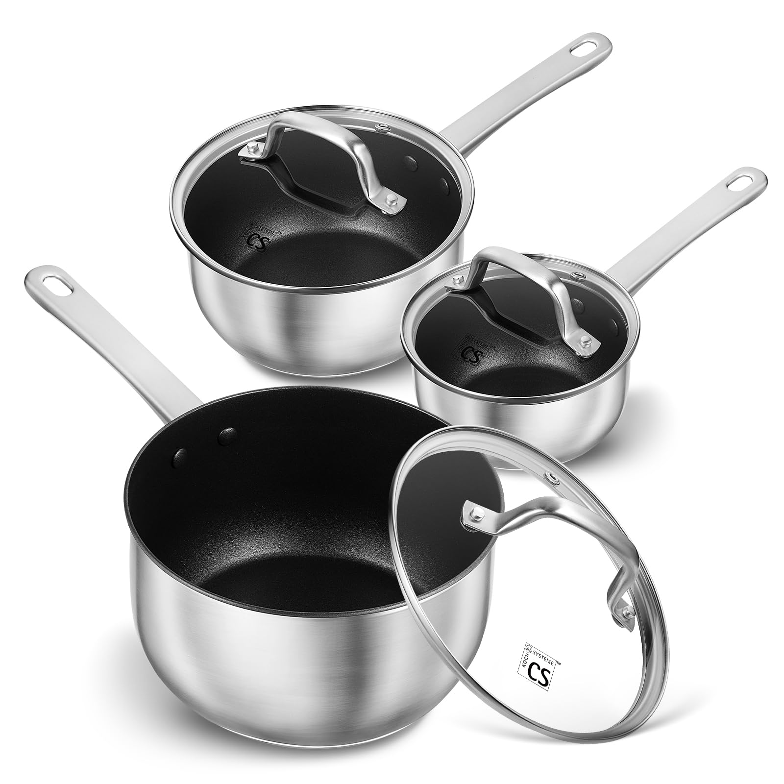 Amazon.com: KOCH SYSTEME CS Stainless Steel Saucepan Set, 1QT & 2QT ...