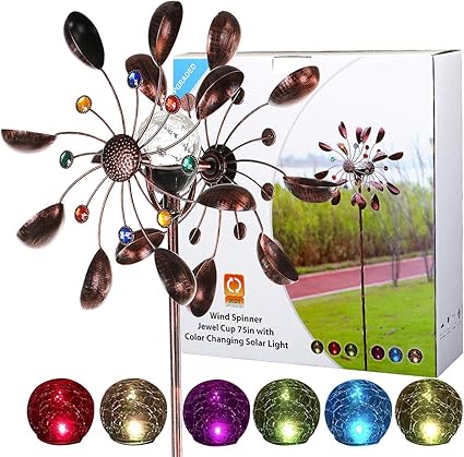 Amazon.com: HDNICEZM Solar Wind Spinner Multi-Color LED Lighting by ...