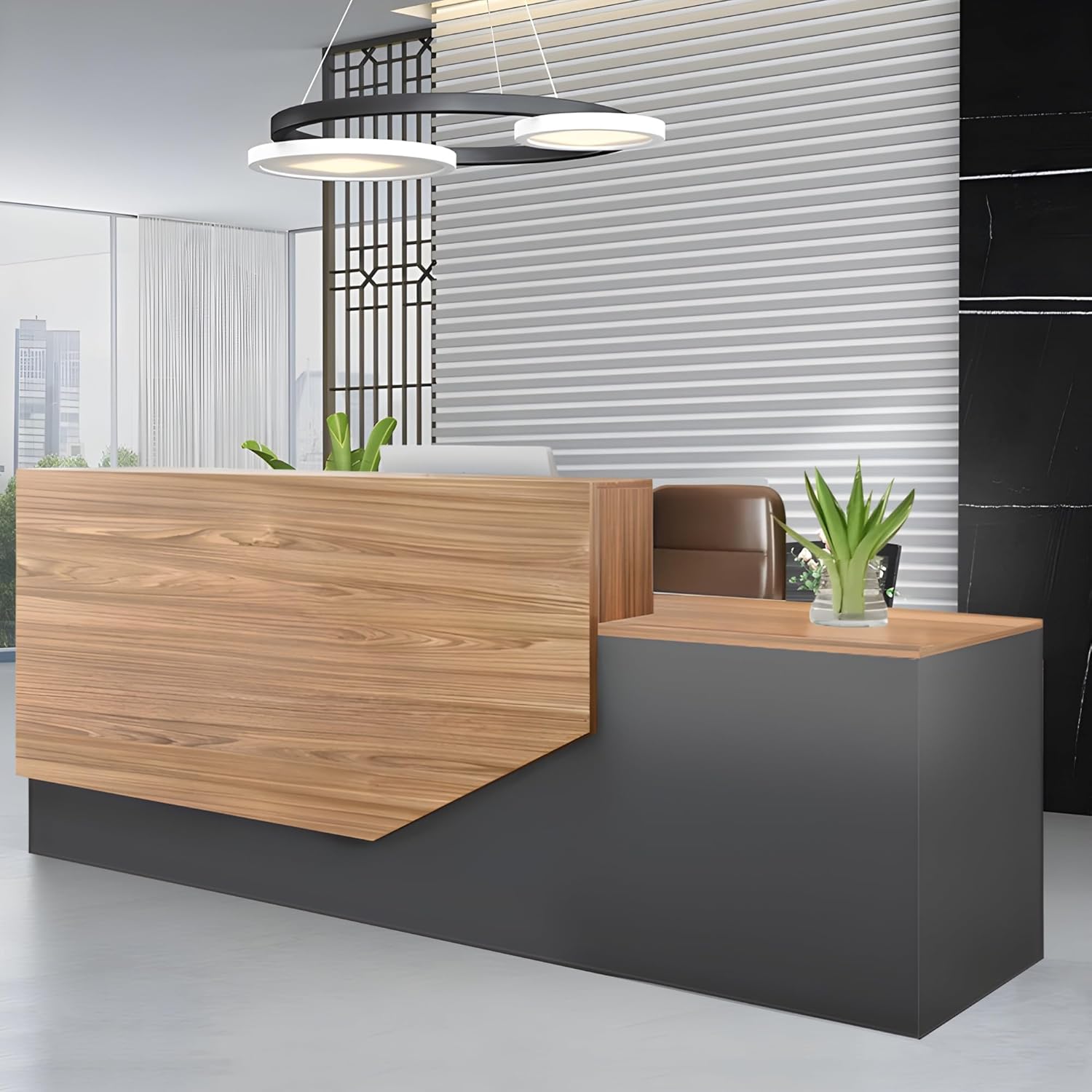Amazon.com: Modern Reception Desk with Counter – Lockable Wooden Retail ...