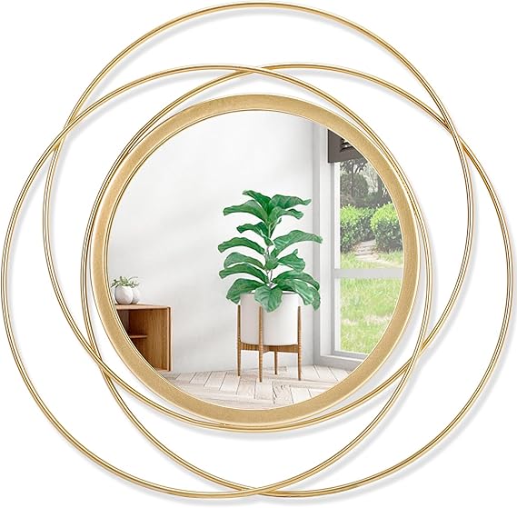 Amazon.com: HLFMVWE Gold Art Large Round Mirror with Iron Metal Wire ...