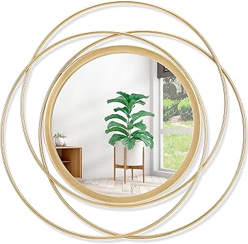 HLFMVWE Gold Art Large Round Mirror with Iron Metal Wire Frame Wall ...