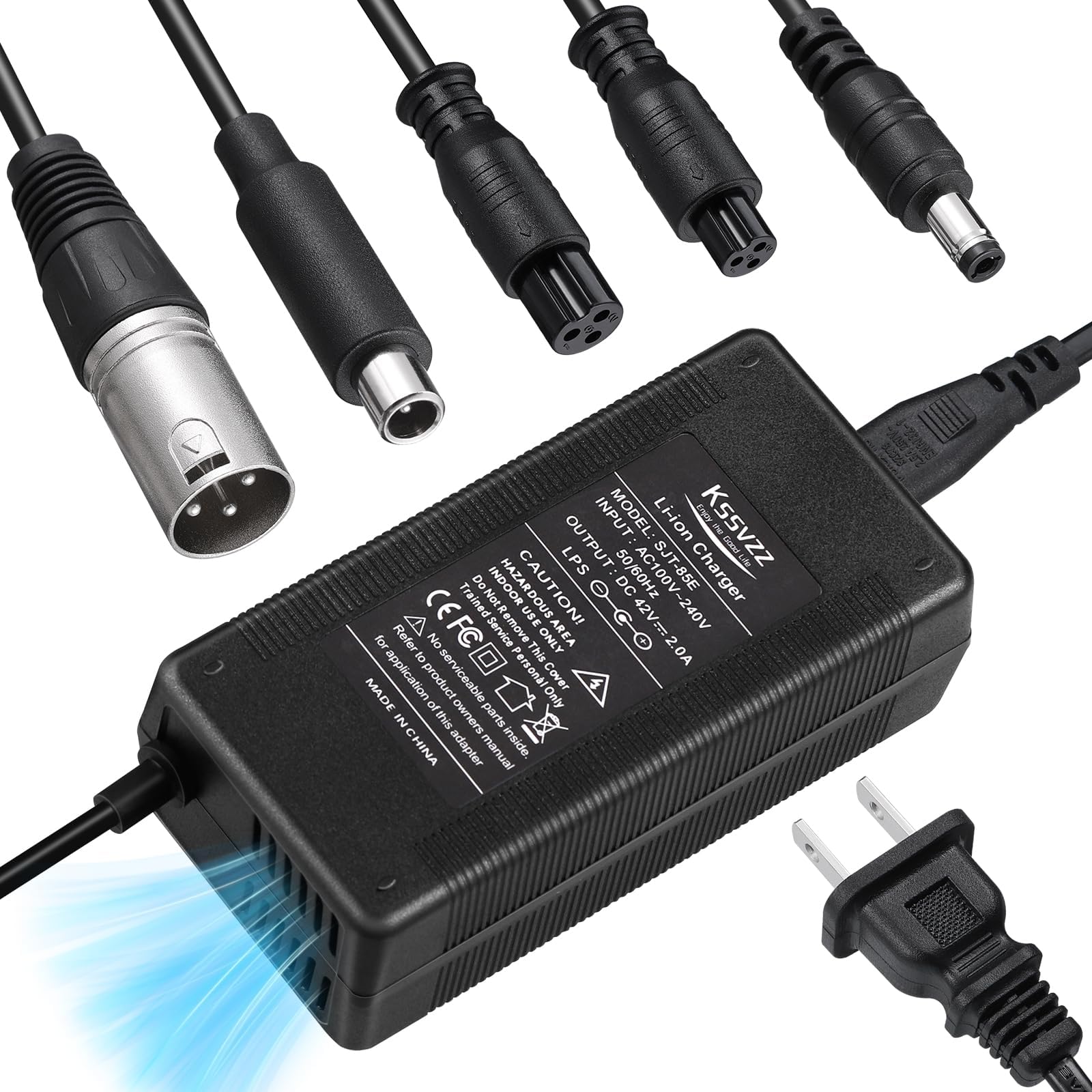 Amazon.com: 42V 2A Fast Battery Charger with Cooling System - 5 Plugs Universal Replacement ...