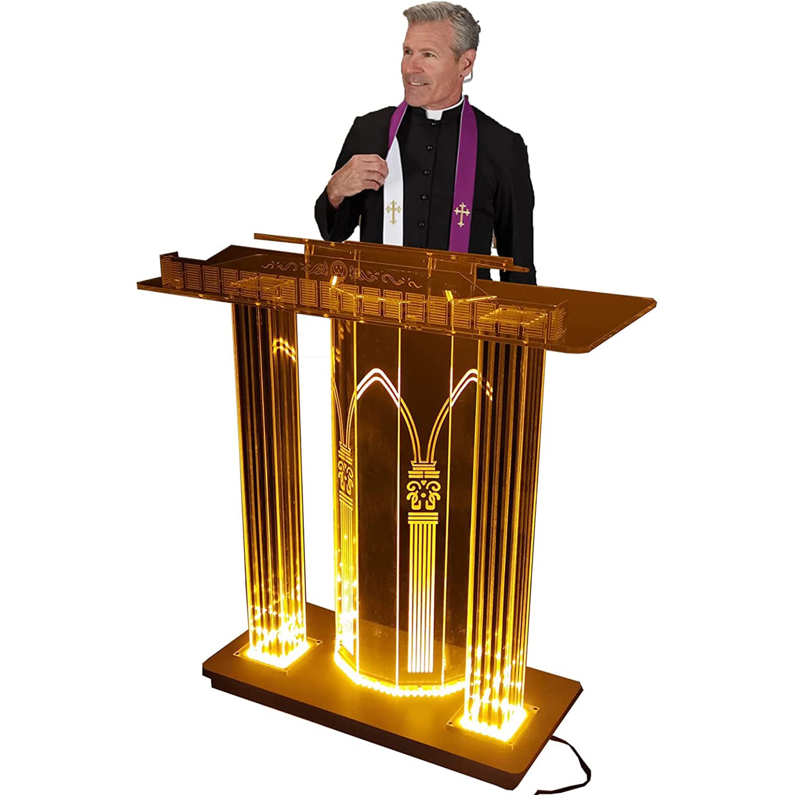 Buy Luxury LED Light Pulpit Acrylic Transparent Podium with Caster ...