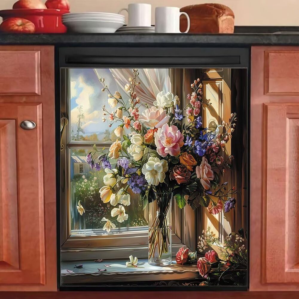 Amazon.com: Colorful Flowers Dishwasher Sticker Magnet Cover,Sunshine ...