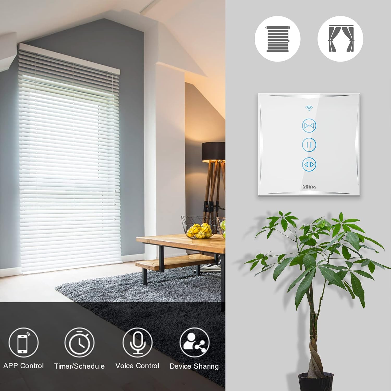 Milfra WLAN Roller Shutter Switch, Pack of 4, Smart Shutter Timer ...