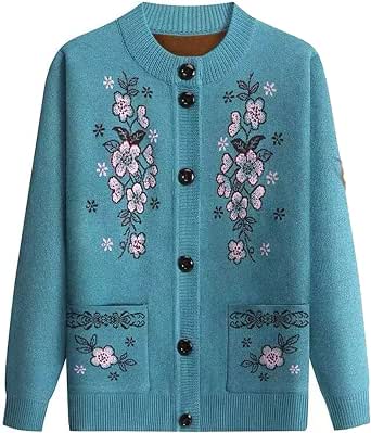 Middle-Aged Elderly Women's Knitted Cardigans Sweater Seniors Ladies ...