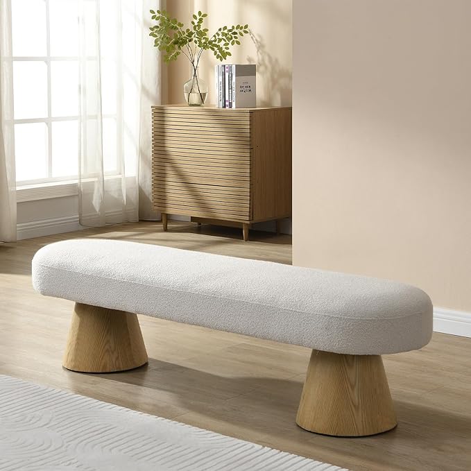 Amazon.com - mr.waiba 64" Upholstered Entryway Bench, Boucle Long Bench ...