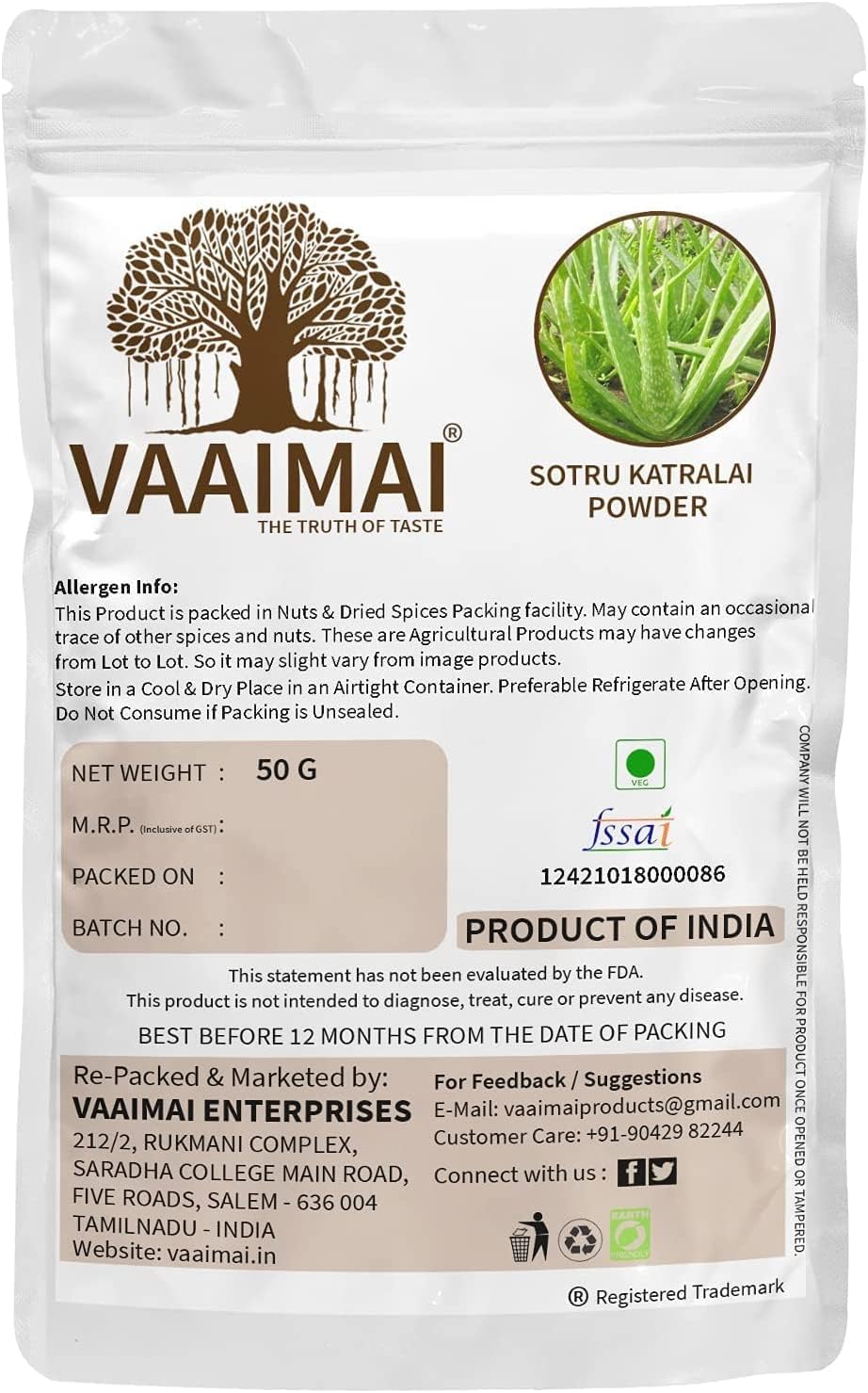 CROW Sotru Katralai en polvoaloe veraaloe barbadensis Miller, 3.53oz ...