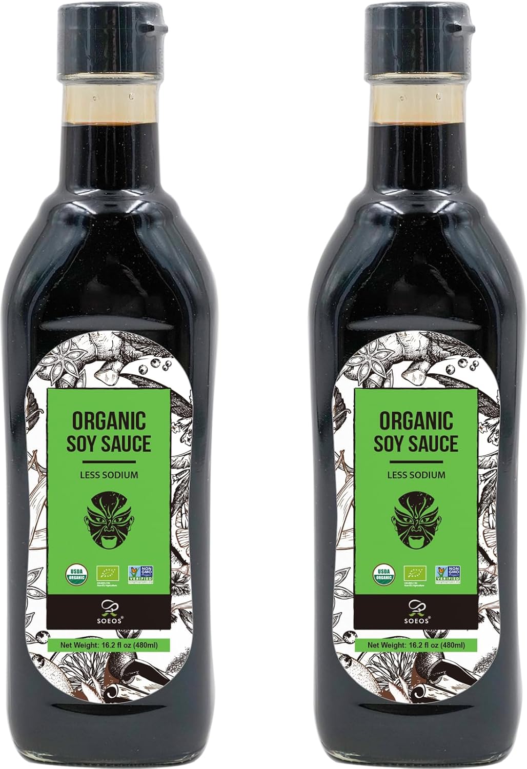Soeos Organic Low Sodium Soy Sauce, 2 Pack of 16.2oz (480ml) : Amazon ...