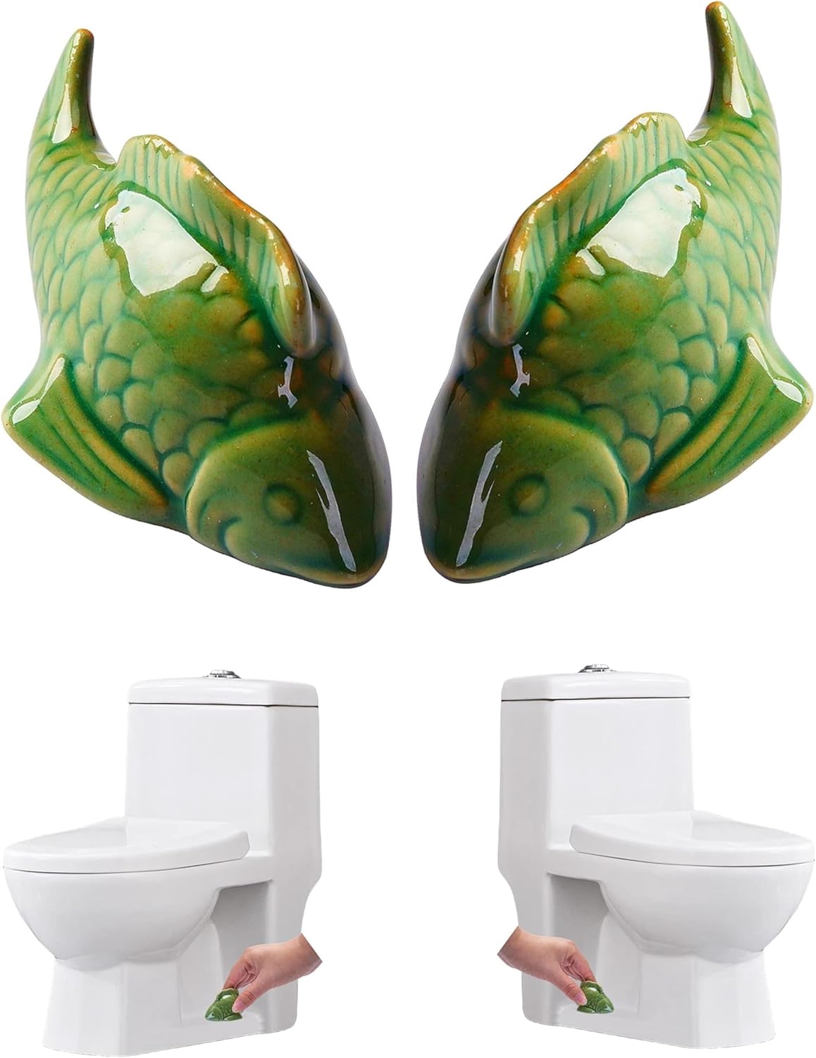 Decorative Sea Fish Toilet Floor Bolt Covers, Green Ceramic, Bathroom ...