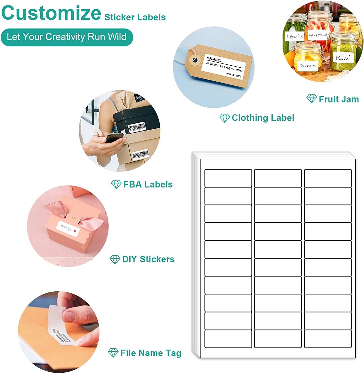 Snapklik.com : MFLABEL 100 Sheets 30-UP Easy To Peel Address Labels 1x2 ...