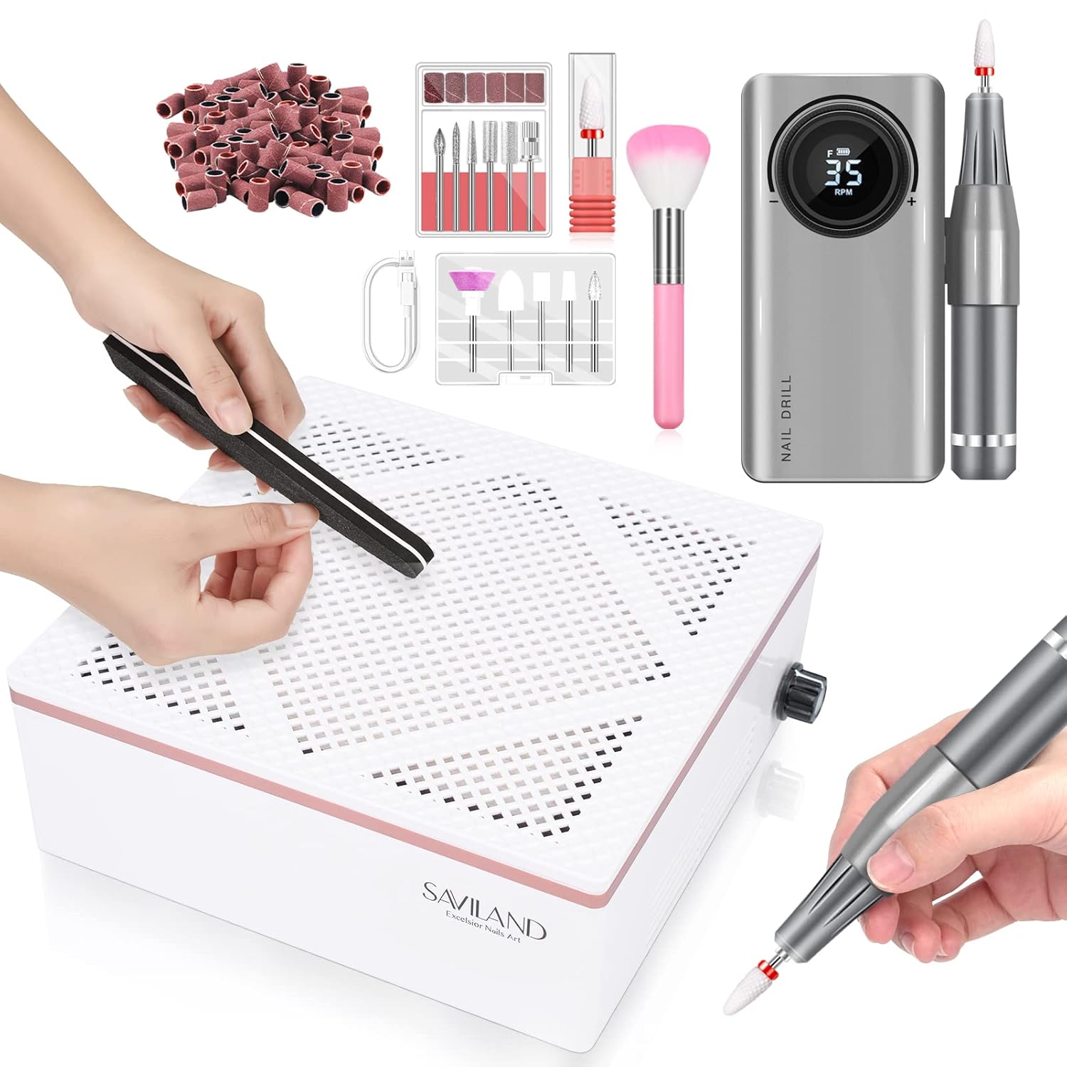 Amazon.com: Saviland Nail Dust Collector & 35000RPM Electric Nail Drill ...