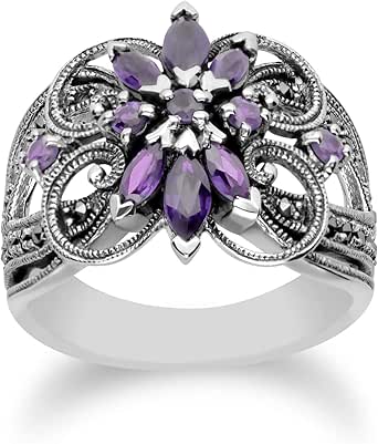 Amazon.com: Gemondo USA 925 Sterling Silver Amethyst & Marcasite Art ...
