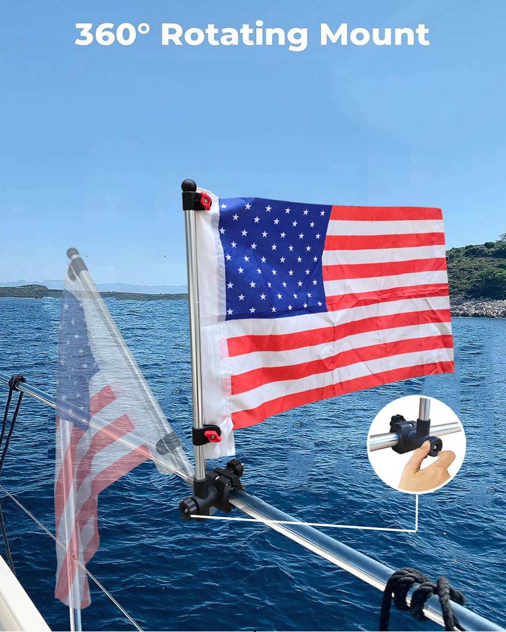 7/8 To 1-3/8 Inch Tube Mount Brocraft Boat Rail Mount Flag Pole ...
