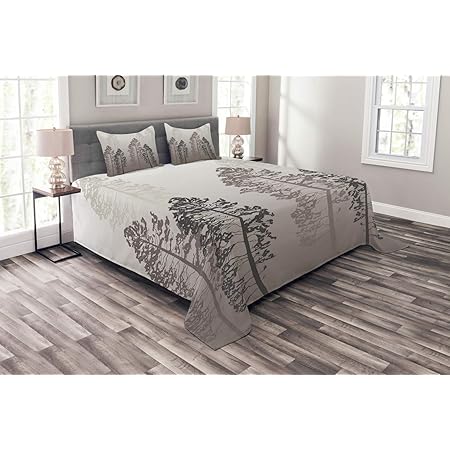 Ambesonne Country Bedspread, Pine Trees in The Forest on Foggy Seem ...