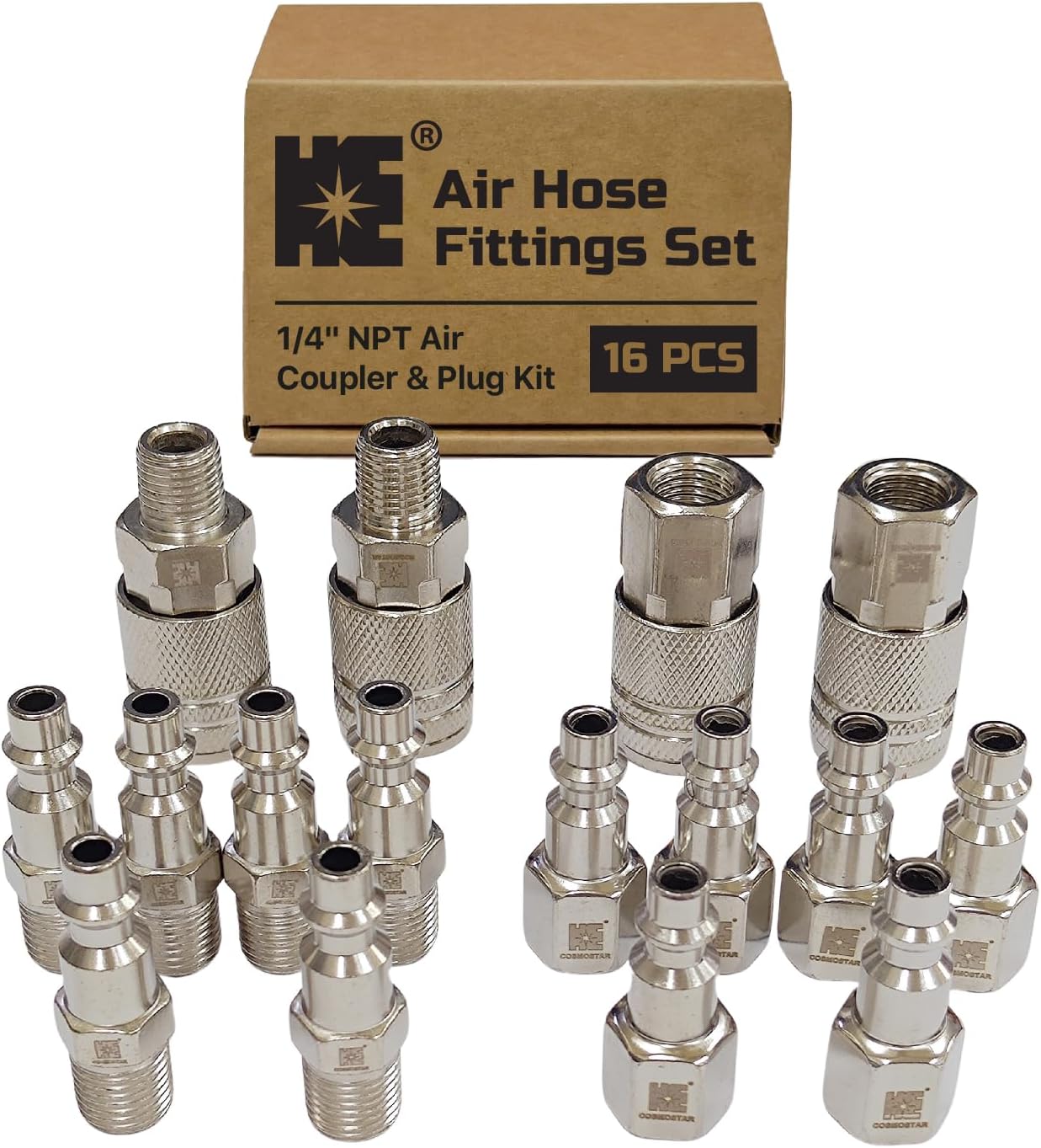 Cosmostar 16-Piece Air Hose Fittings Set | 1/4" NPT Quick Connect Air ...