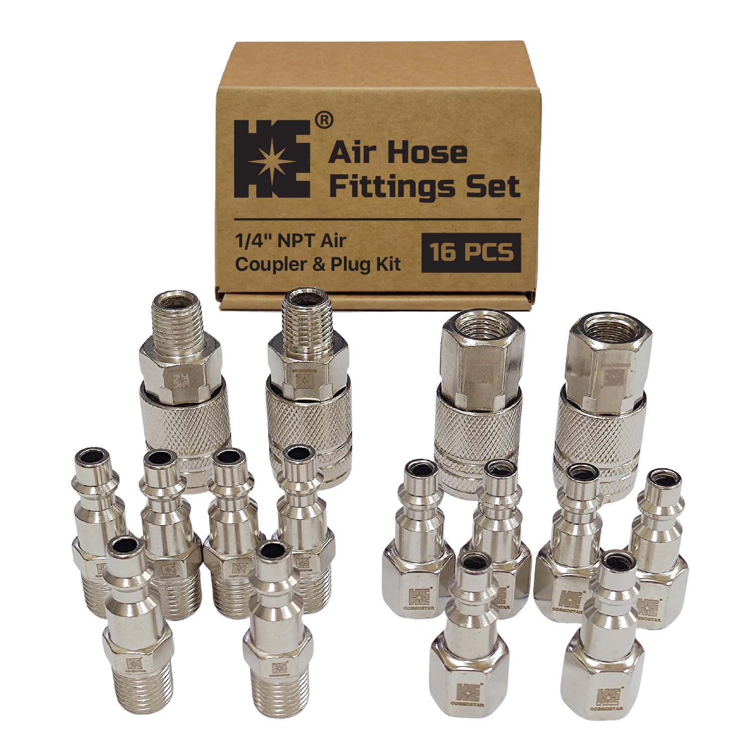 Cosmostar 16-Piece Air Hose Fittings Set | 1/4" NPT Quick Connect Air ...
