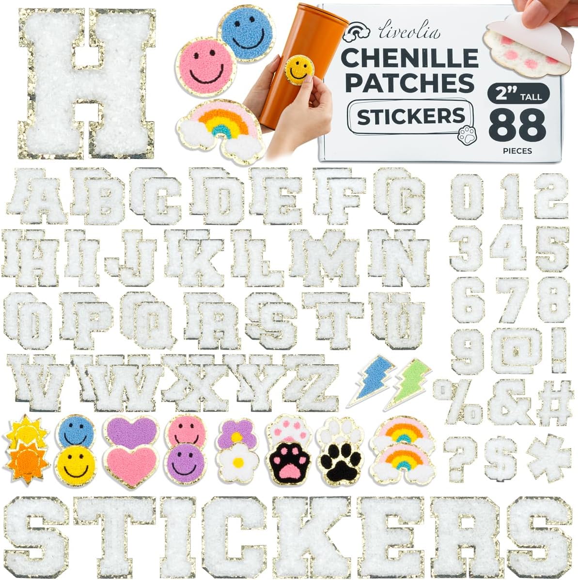 Amazon.com: 88pc USA Brand SELF Adhesive Patches White Chenille Letters ...