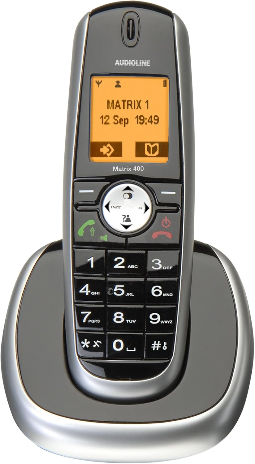 Audioline Matrix 400 - Teléfono (DECT, 50 m, 300 m, Negro, Escritorio ...