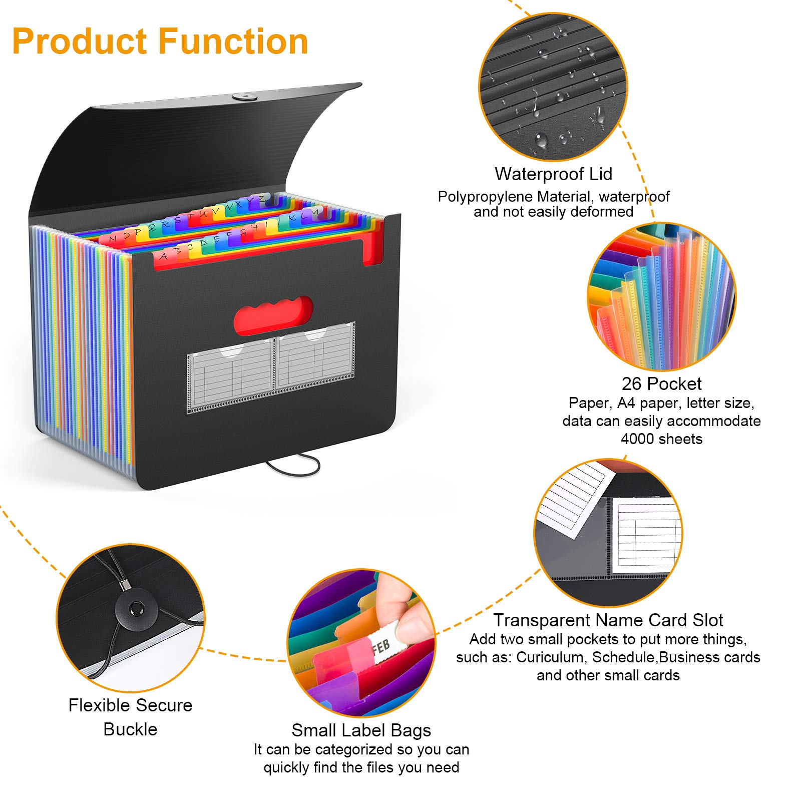 26 Pockets Accordian File Organizer/Expanding File Folder A4 Letter ...
