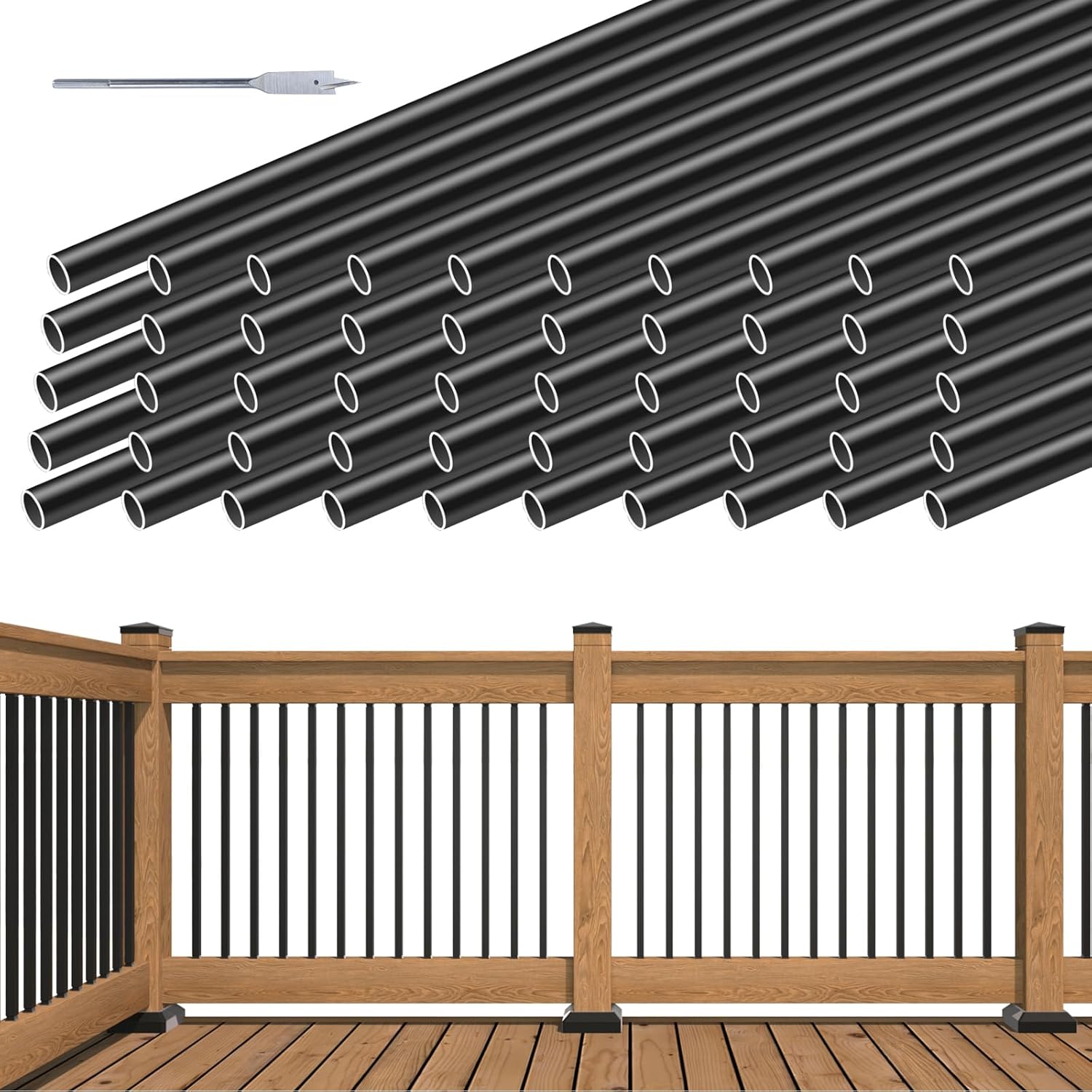 Muzata 50Pack 32" Aluminum Deck Railing Balusters Round Black Stair ...