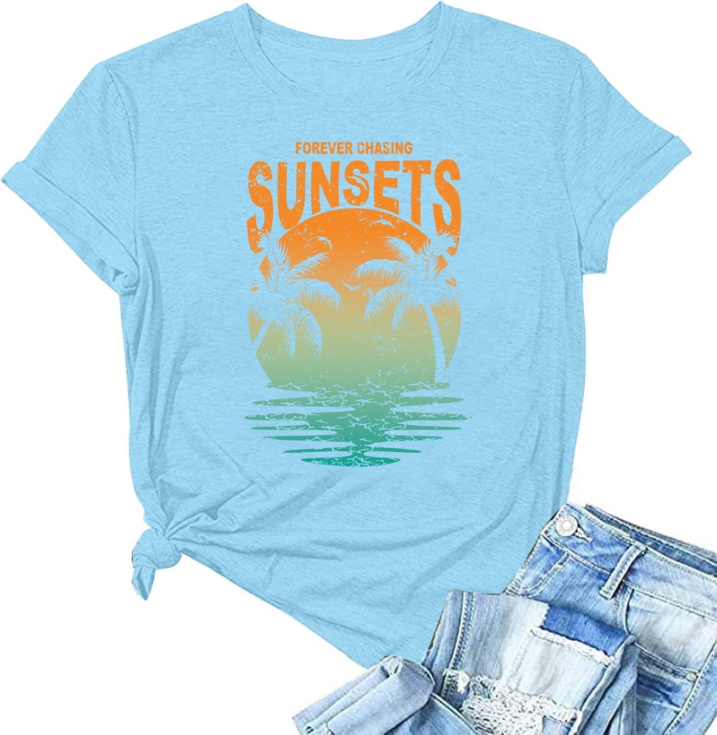 Forever Chasing Sunset Shirts for Women: Sunset Graphic Oversized Tee ...