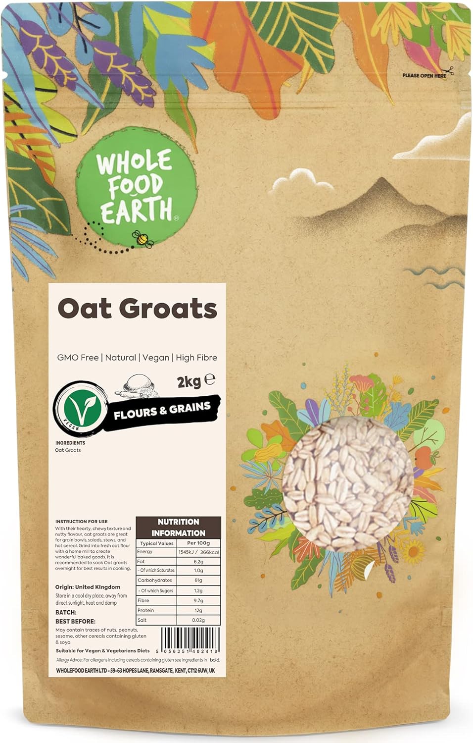 Wholefood Earth Oat Groats 2 kg | GMO Free | Natural | High Fibre ...