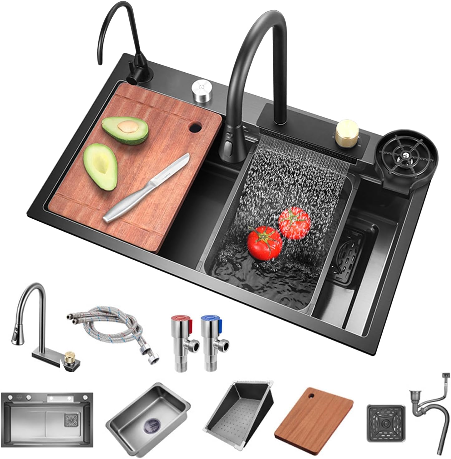 Waterfall Kitchen Sink,Single Bowl Stainless Steel Kitchen Sink,Drop in ...