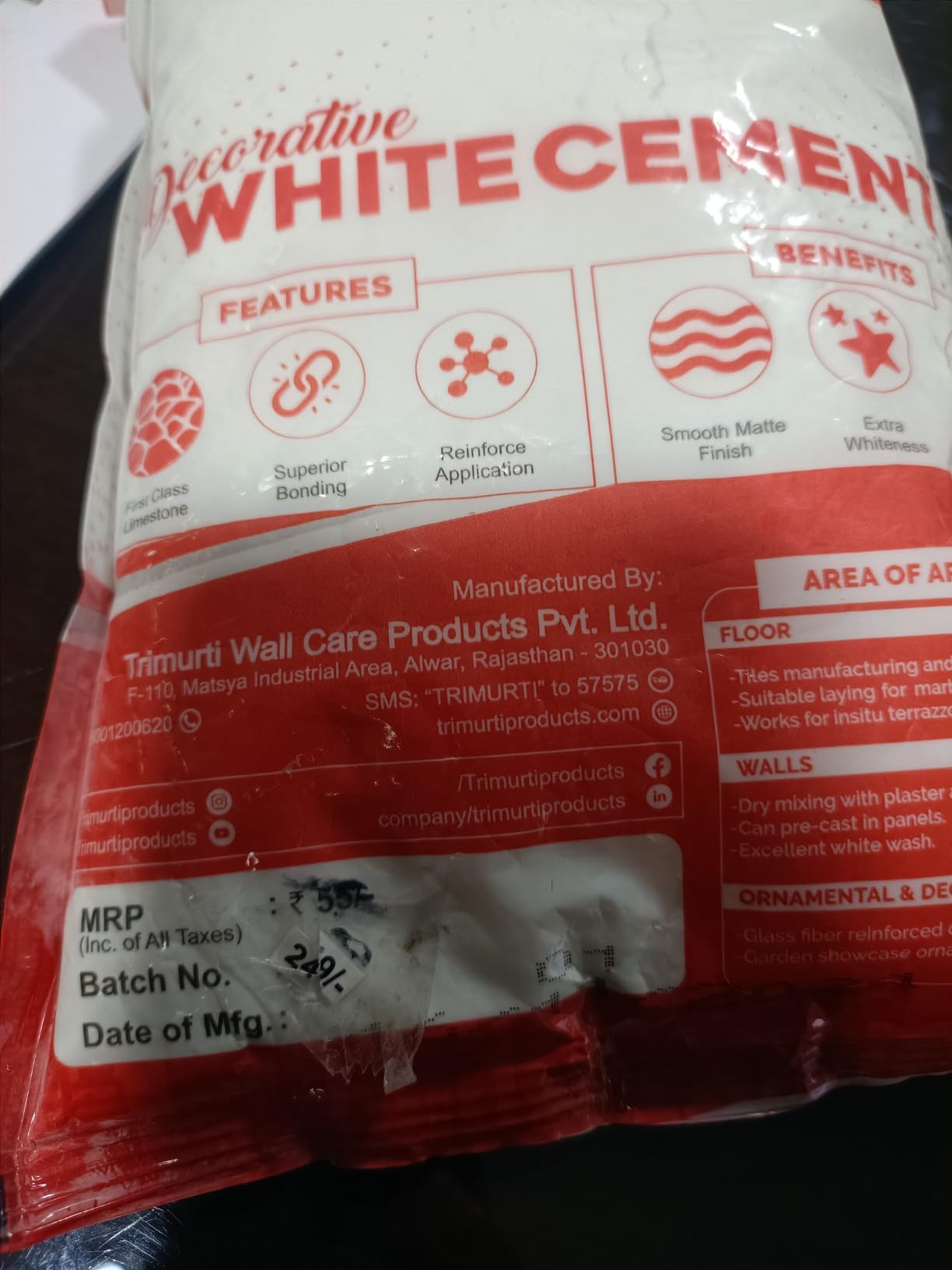 Trimurti Decorative Quality White Cement, Multi-Purpose Cement for Home ...