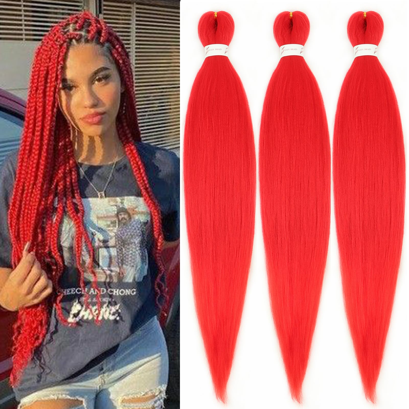 Amazon.com : Red Braiding Hair Pre stretched 30 Inch 3 Packs Pre ...