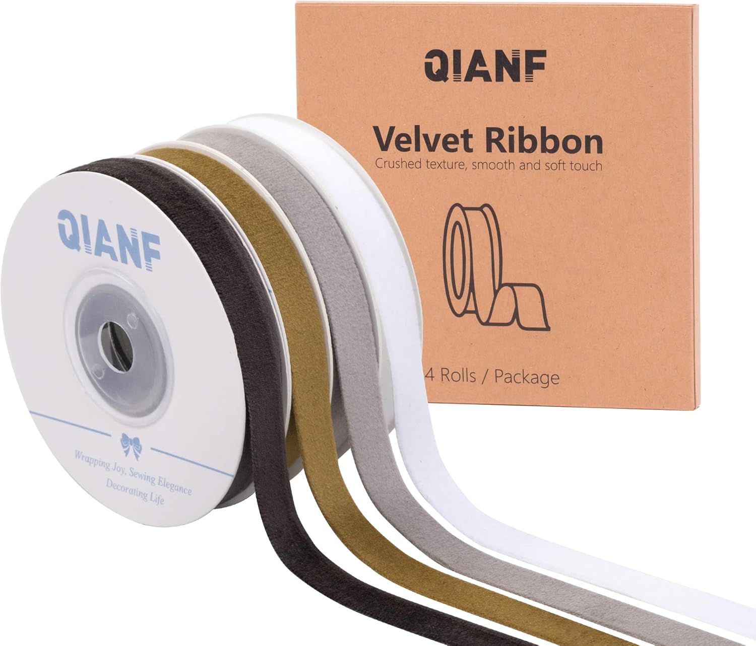 Amazon.com: QIANF Vintage Brown/Khaki/Camel/White Velvet Ribbon 3/8 ...