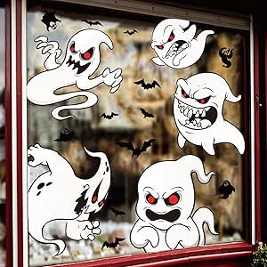 Amazon.com: Whaline 9 Sheet Halloween Window Clings Large Spooky ...