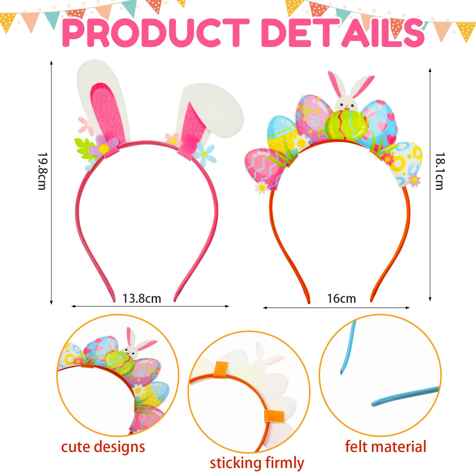 Snapklik.com : 16 Pieces Easter Party Headband Felt Bunny Head Boppers ...