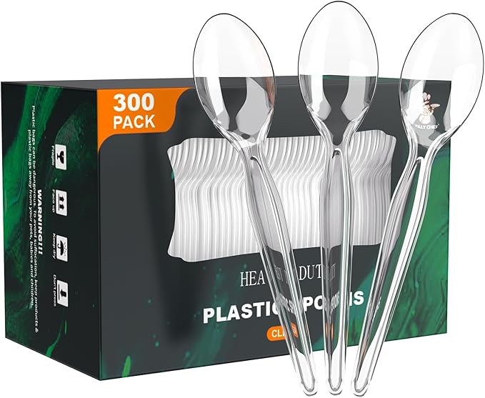 Amazon.com: JOLLY CHEF [300 Count] Clear Plastic Spoons,Heavy Duty ...