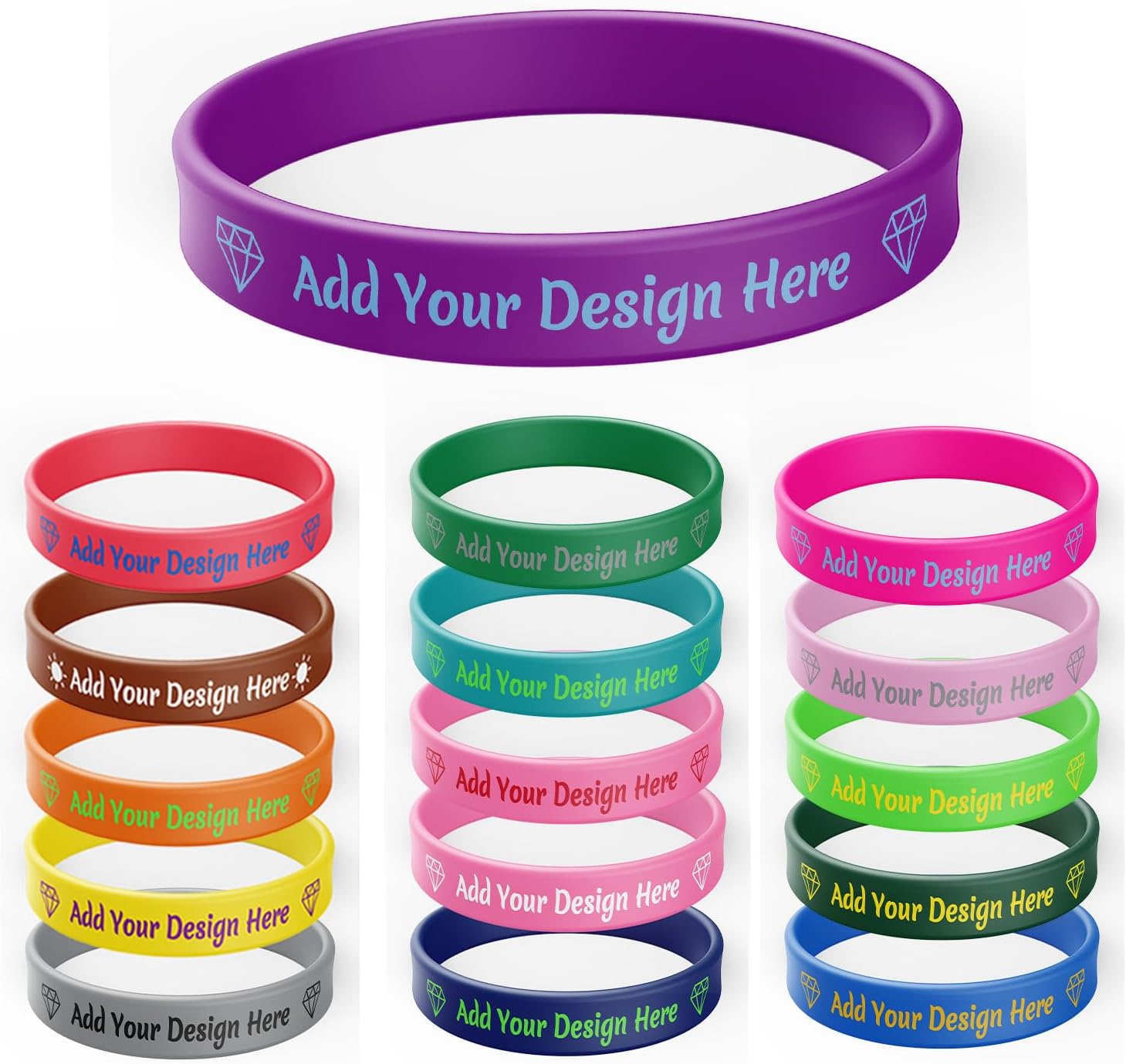Amazon.com: 10-3000 Ct Colorful Custom Rubber Bracelets Personalized ...