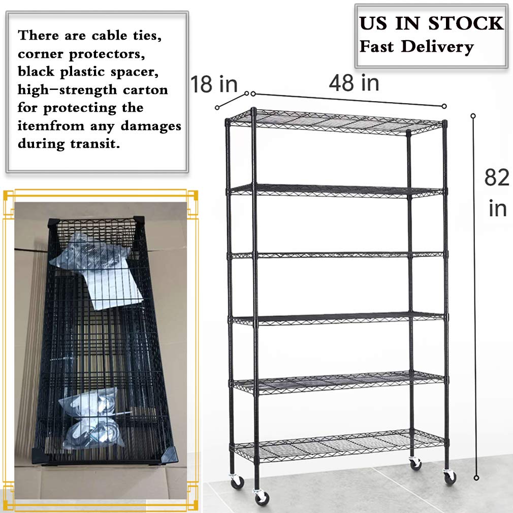 Metal Shelf 6 Tier Wire Shelving Unit with Wheels,Heavy Duty Storage ...