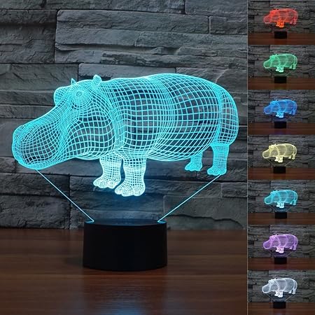 Amazon.com: SUPERNIUDB 3D Hippo Night Light LED USB 7 Color Change LED ...