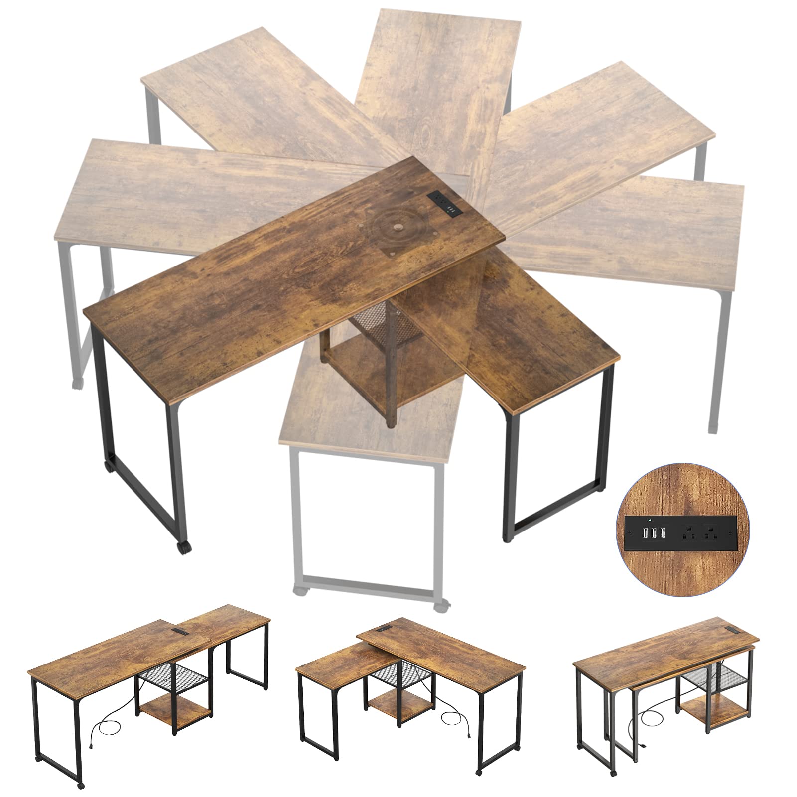 Buy armocity 71 Inch L Shaped Desk with Power Outlet, 360° L-Shaped ...