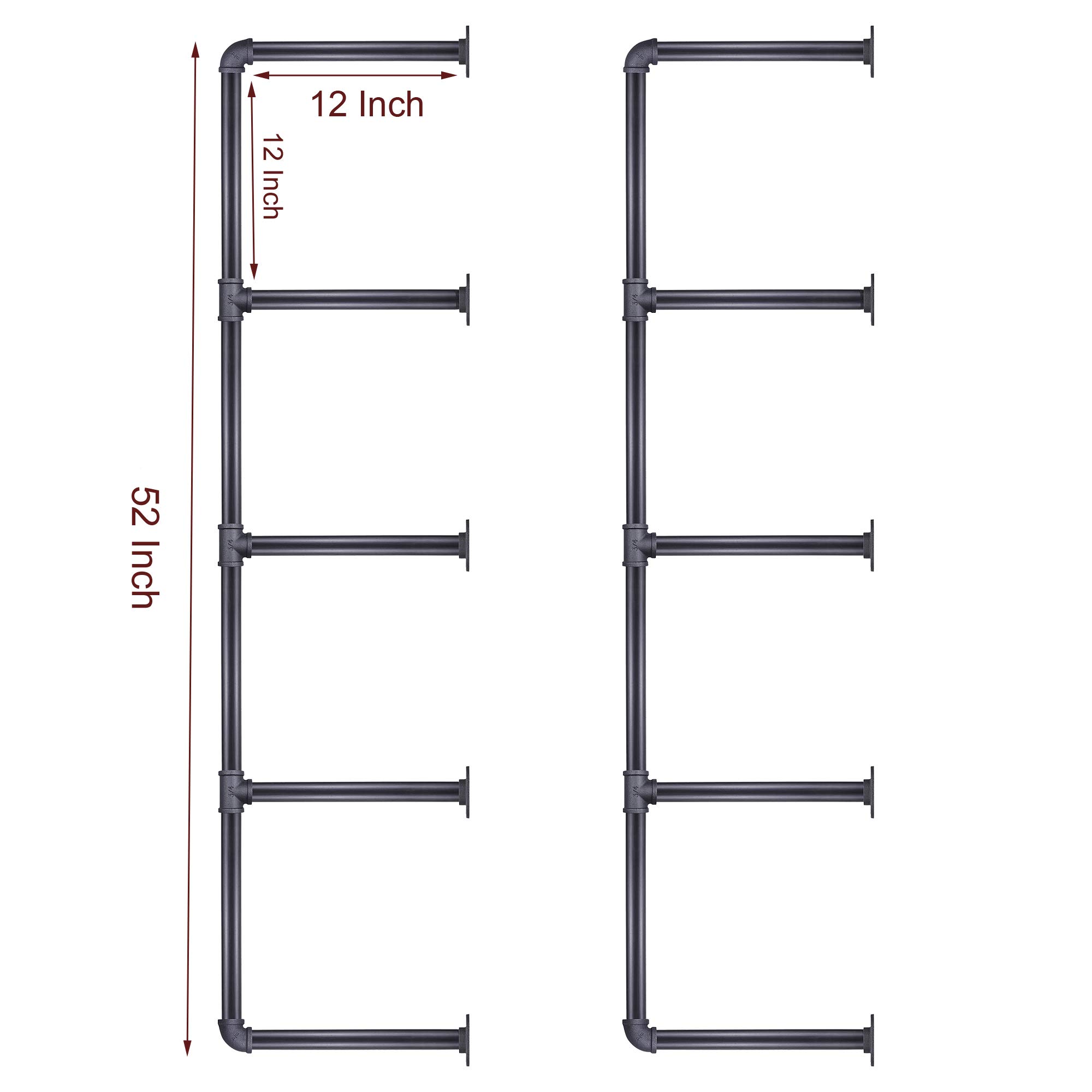MUZIK 5 Tier Industrial Wall Mount Iron Pipe Shelf, 3/4 Inches ...