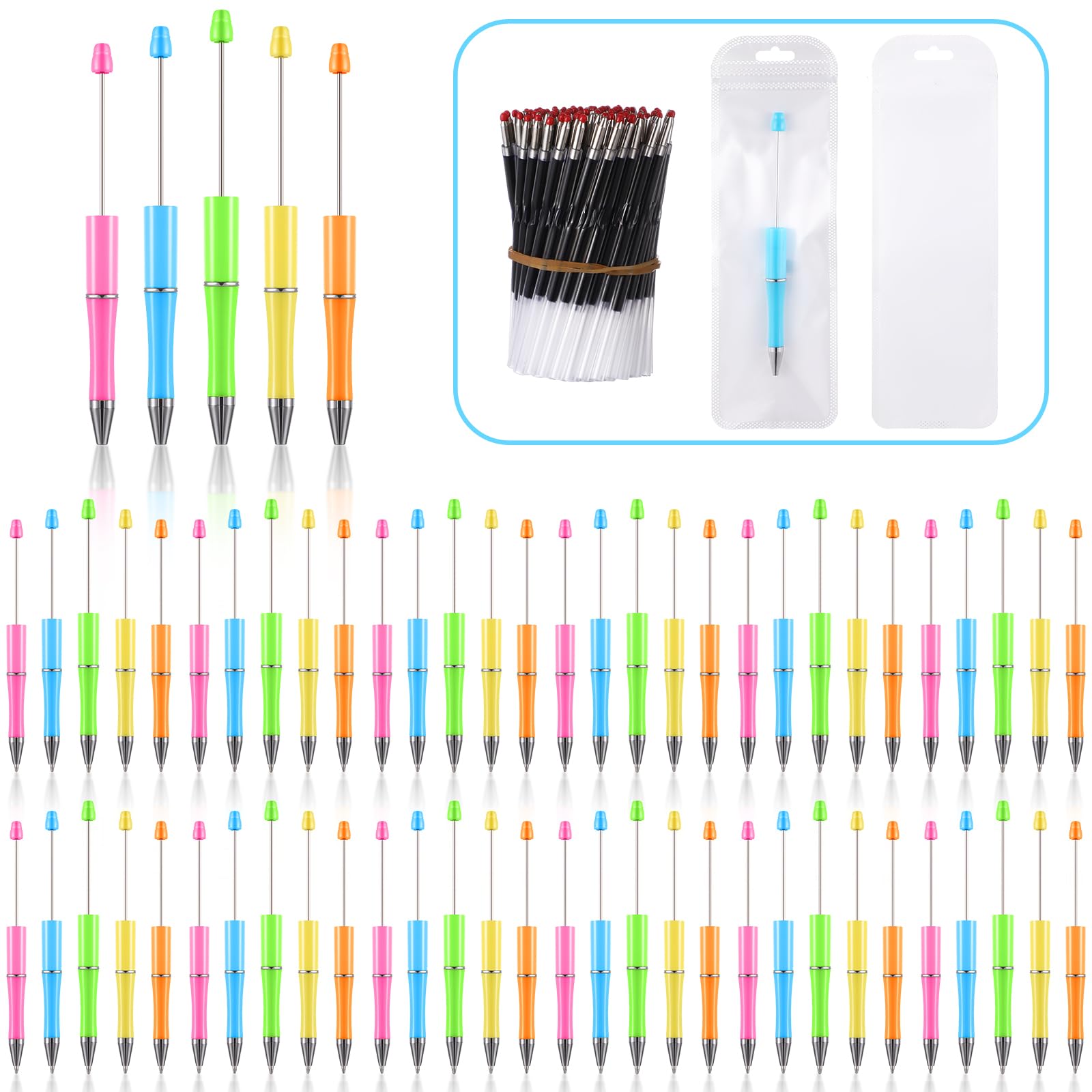 Amazon.com : Dispowreath 300 Pcs Plastic Beadable Pens Bulk Beadable ...