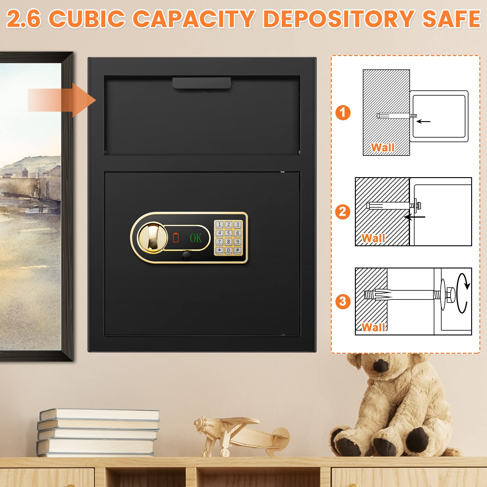 2.6 Cubic Depository Drop Safe Box for Home Fire and Waterproof ...