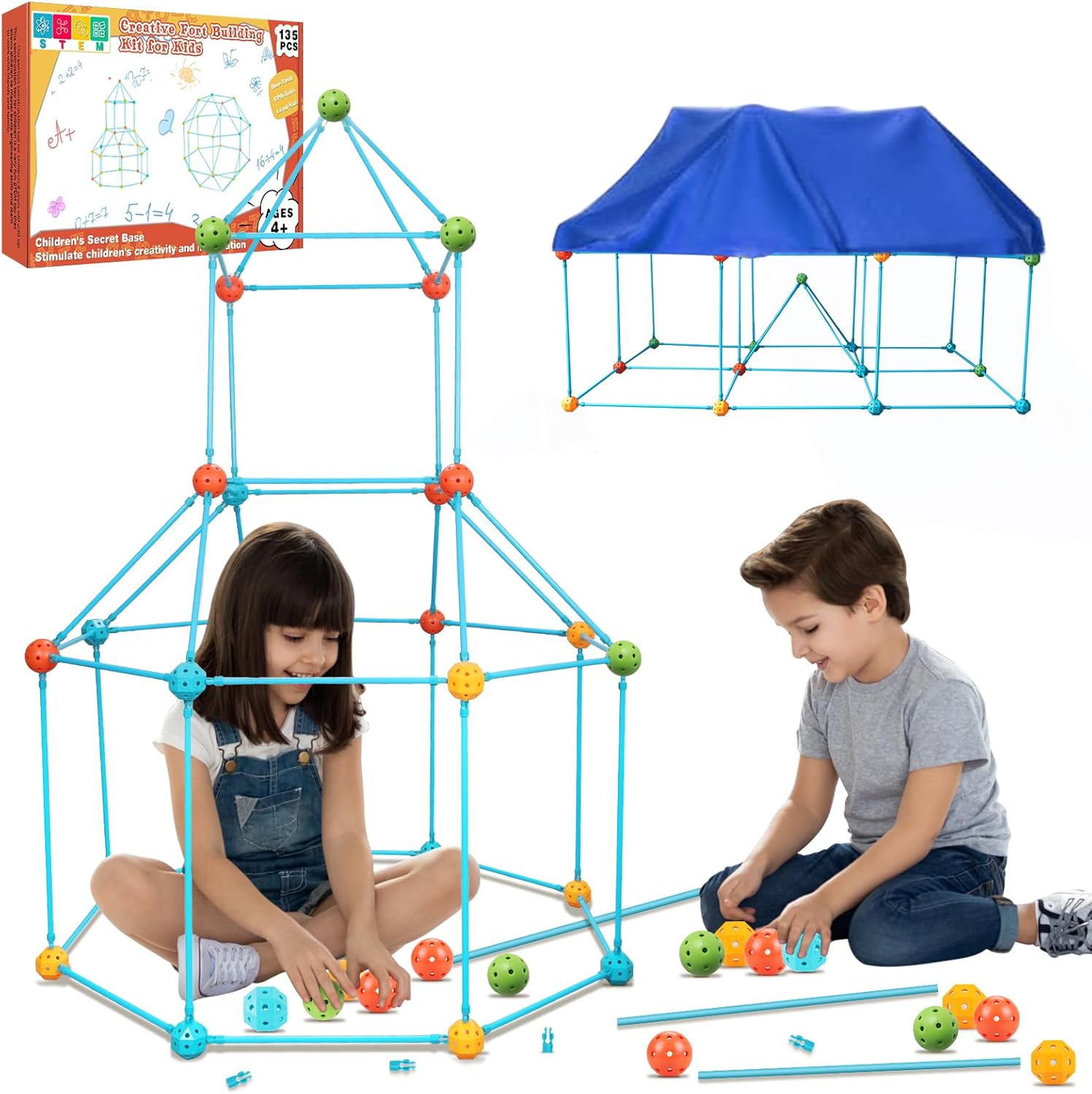 Amazon.com: Kids Fort Building Kit, 135 PCS DIY STEM Construction Toys ...