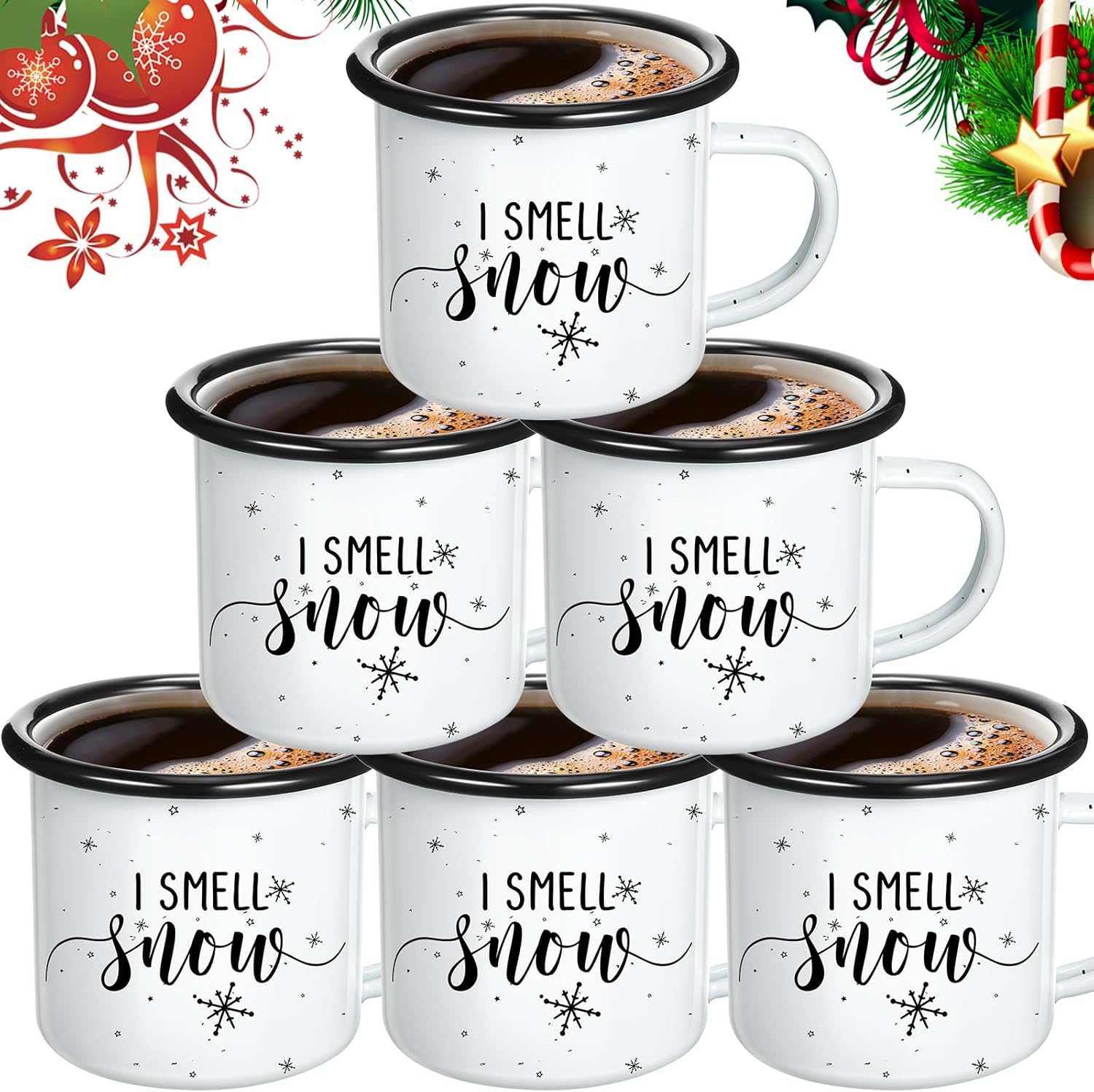 Amazon.com: Yaomiao 6 Pieces I Smell Snow Enamel Mugs for Christmas ...