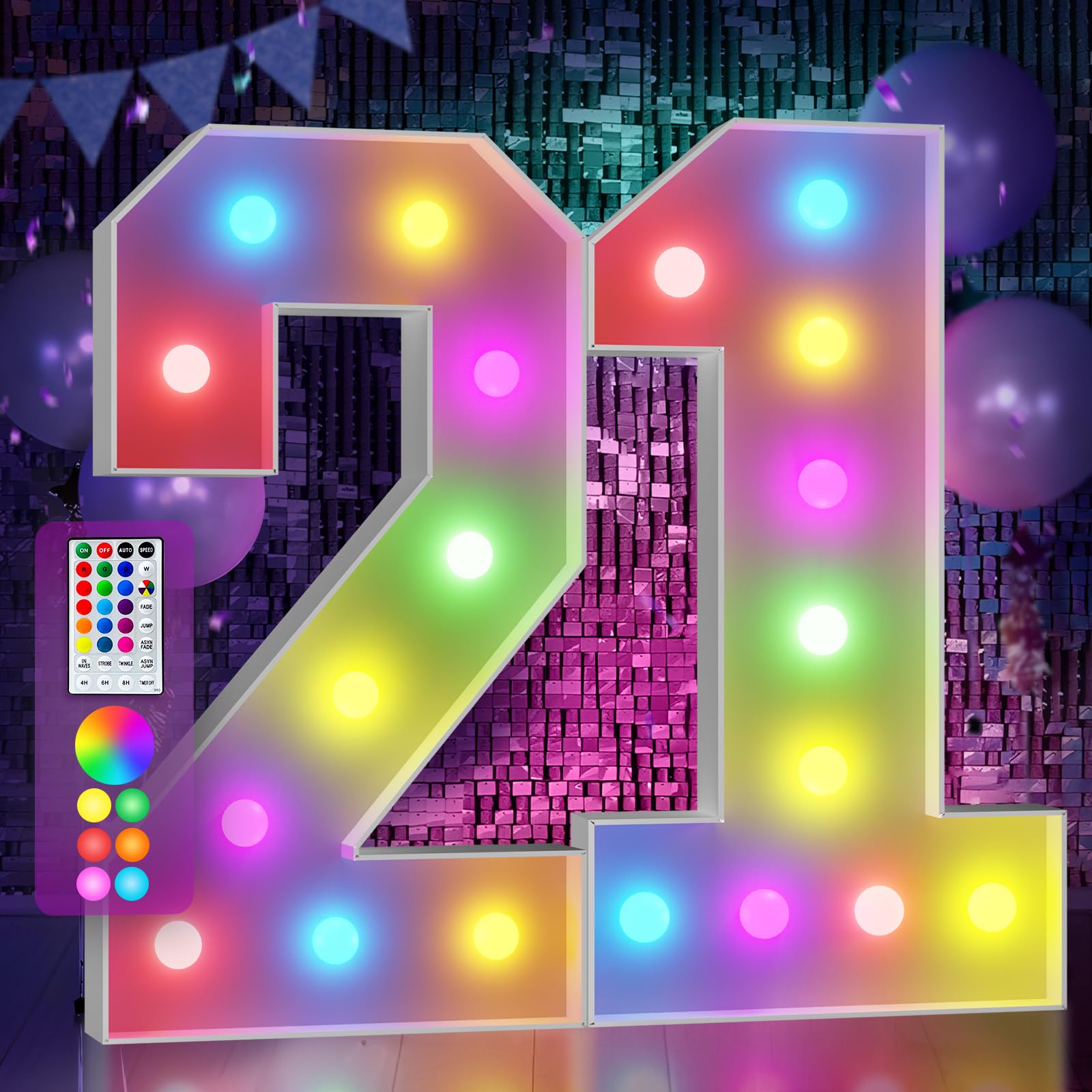 Amazon.com: Marquee Numbers Colorful 21st-Birthday Decoration: 4FT ...