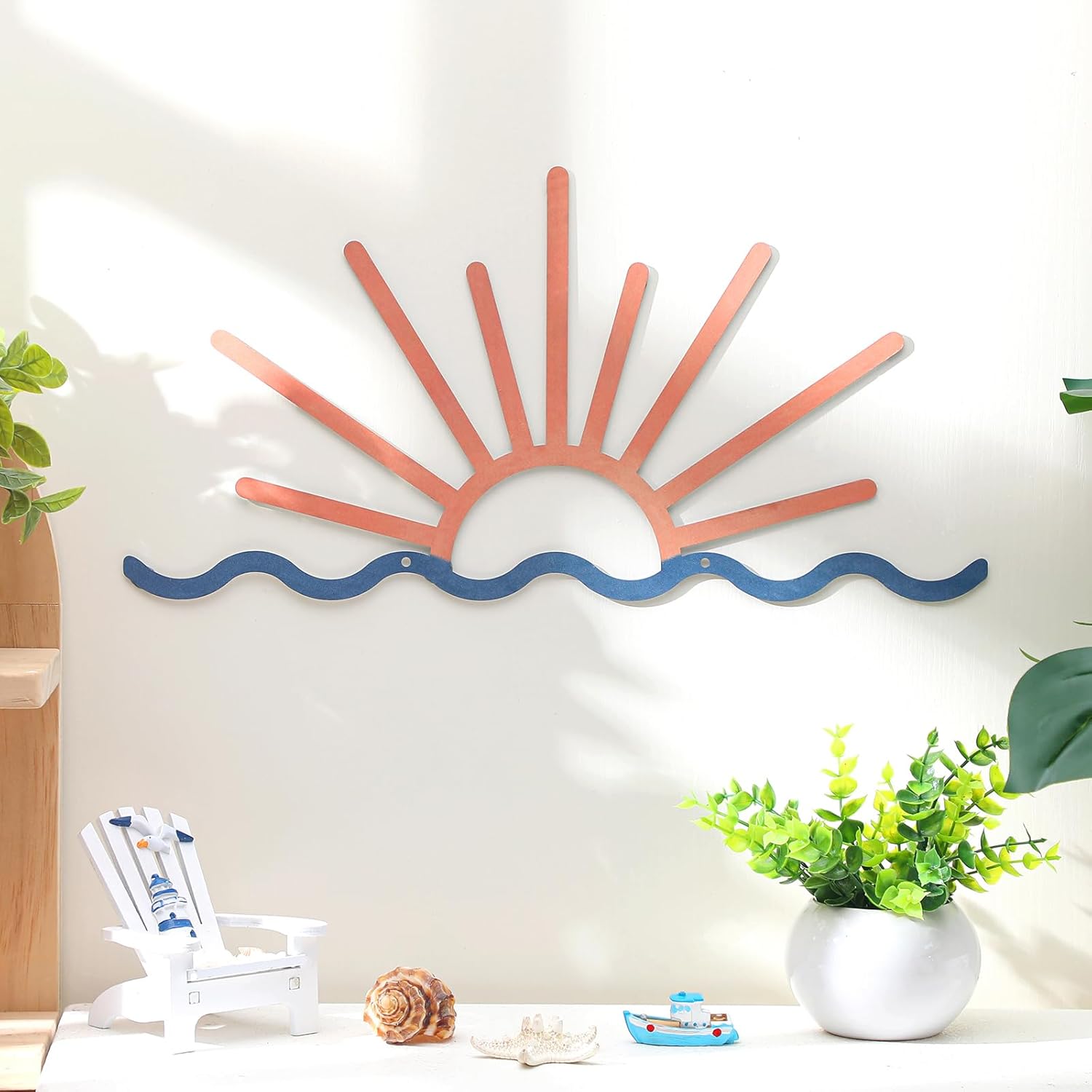 Amazon.com: Seeloowy Sunrise Metal Wall Art Mid Century Boho Decor ...