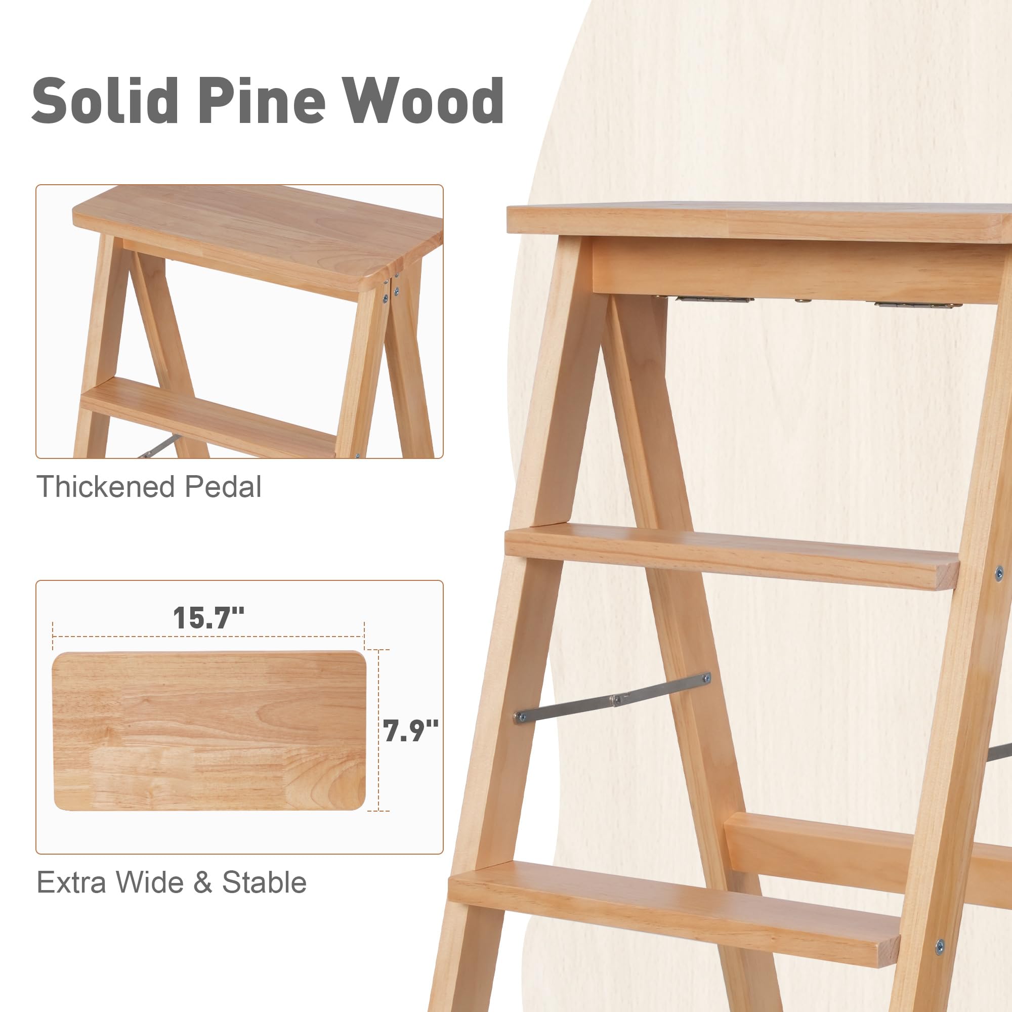 Step Ladder Stool 2-in-1 Step Ladder With Stool - Woodgrain Folding ...